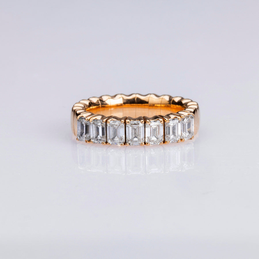 18K Stretch Emerald Cut Diamond Half Eternity Rings, Lab Diamonds ...